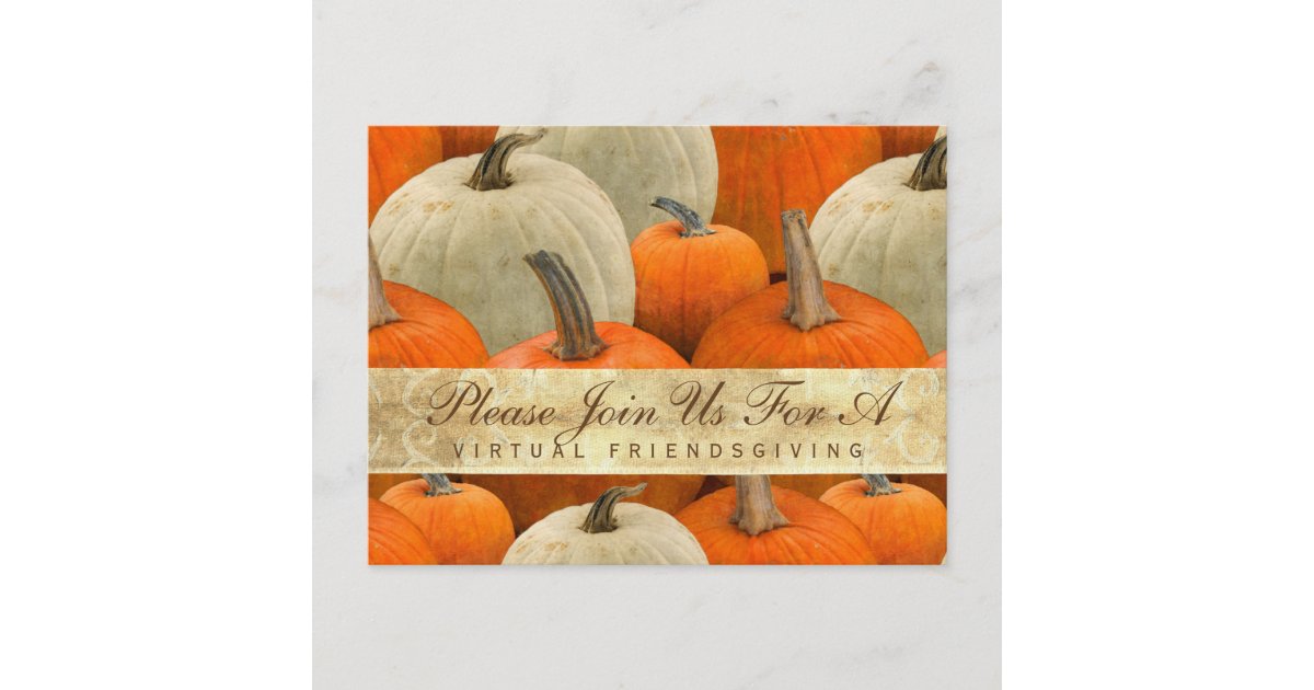Virtual Friendsgiving Dinner Pumpkin Harvest Invitation Postcard | Zazzle
