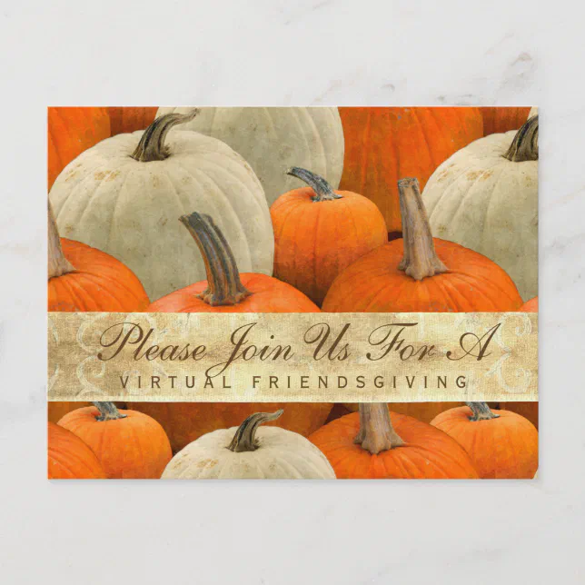 Virtual Friendsgiving Dinner Pumpkin Harvest Invitation Postcard | Zazzle