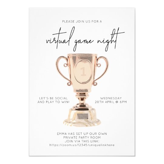 Virtual Game Night Minimal Pink Trophy Winner Invitation | Zazzle.com