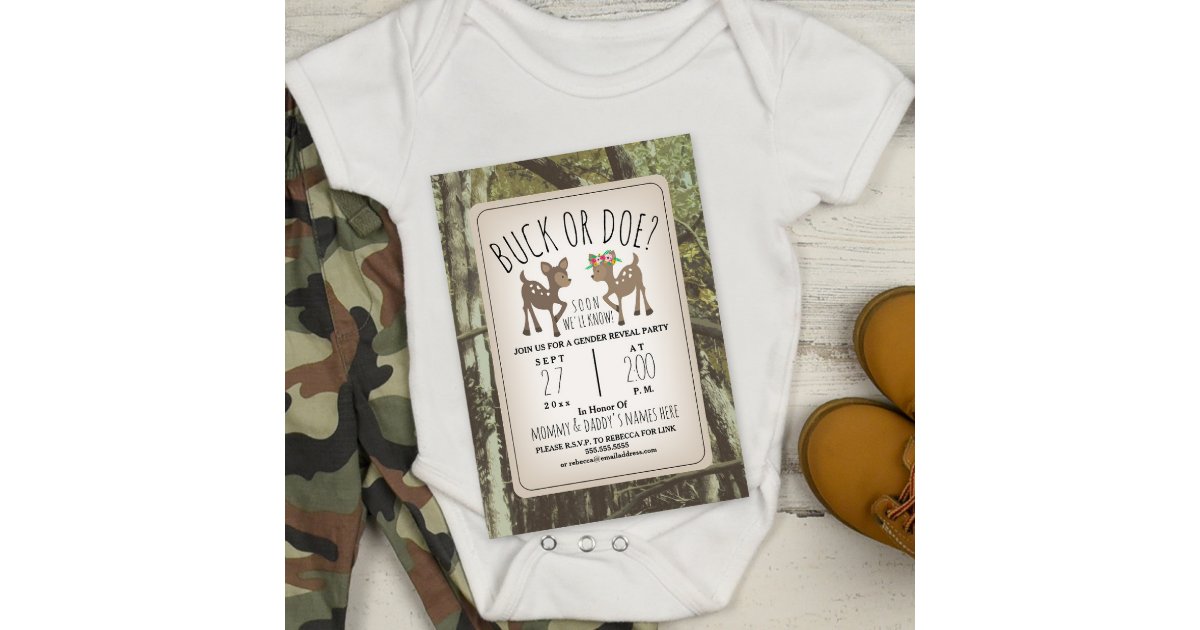 Virtual Gender Reveal Camo Deer Social Distancing Invitation | Zazzle