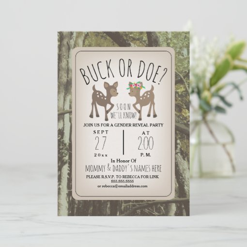 Virtual Gender Reveal Camo Deer Social Distancing Invitation | Zazzle