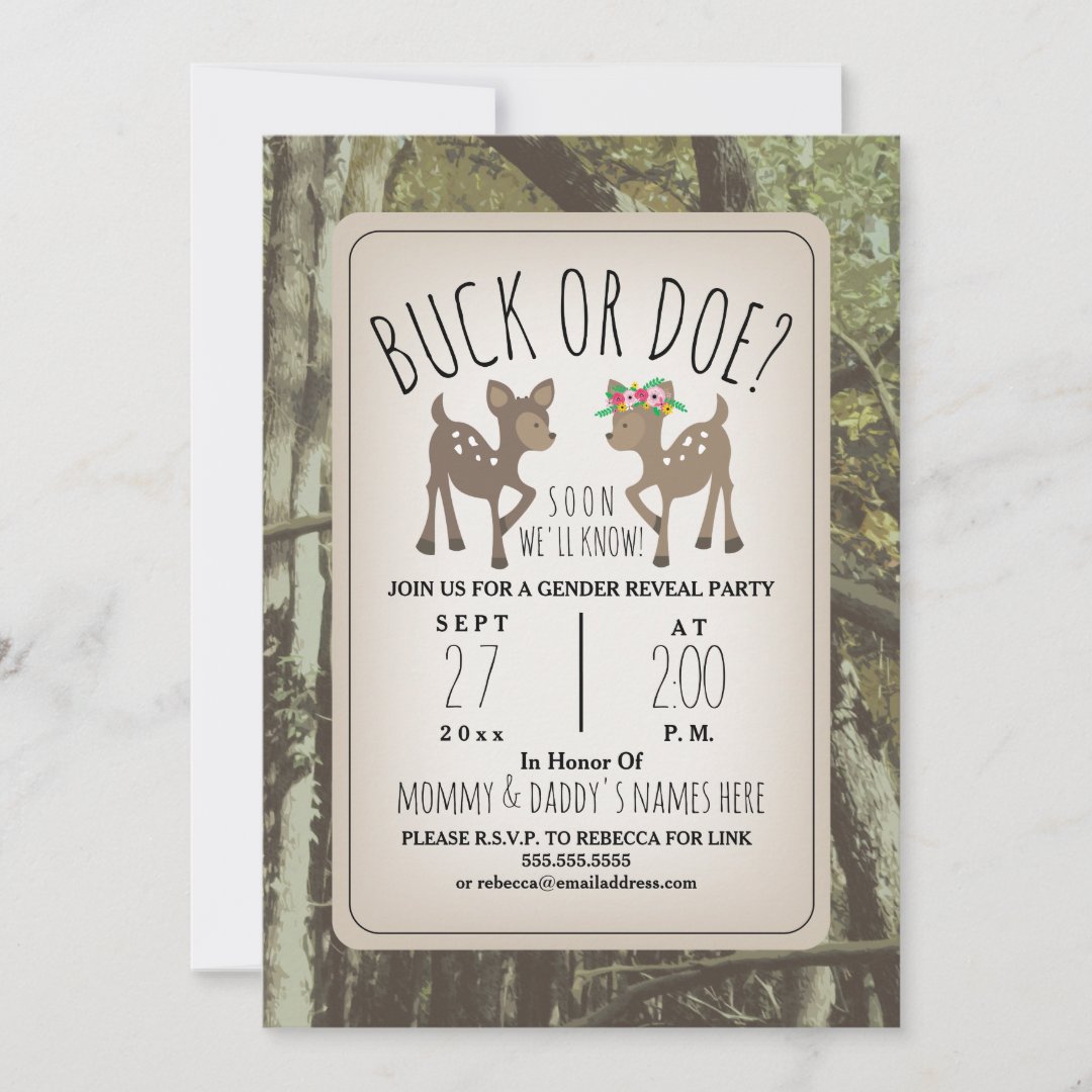 Virtual Gender Reveal Camo Deer Social Distancing Invitation | Zazzle