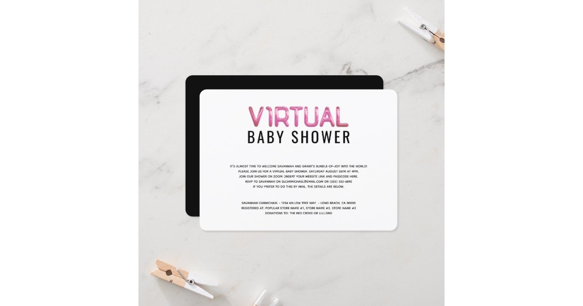 Virtual Girl Baby Shower Pink White Invitation | Zazzle