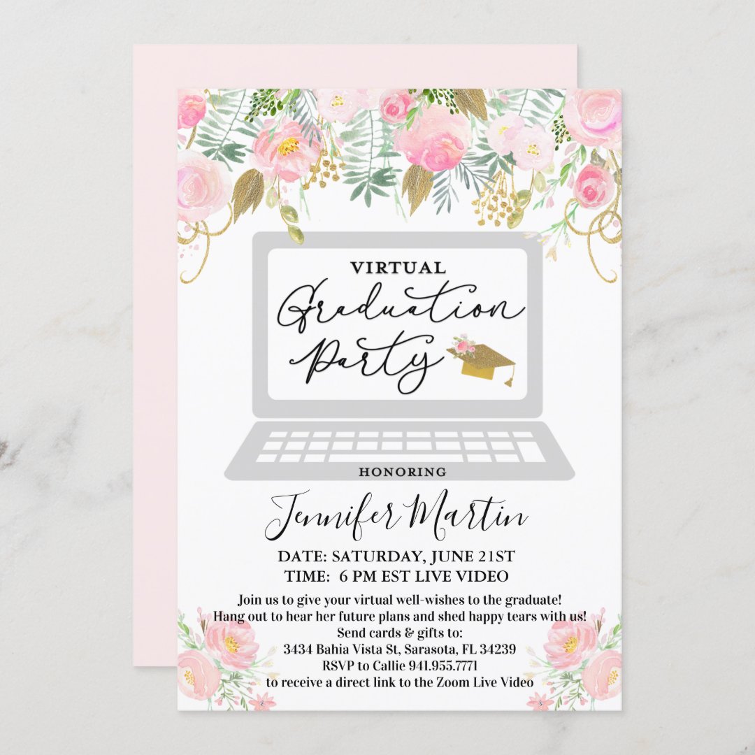 Virtual Graduation Party Floral Invitation | Zazzle