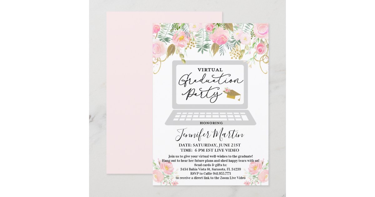 Virtual Graduation Party Floral Invitation | Zazzle