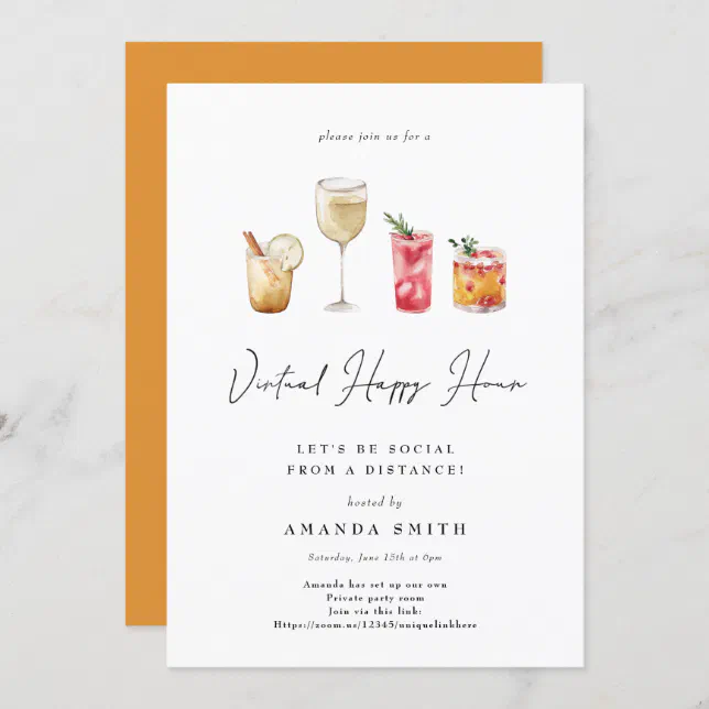 Virtual Happy Hour Cocktail Party Social Distance Invitation | Zazzle