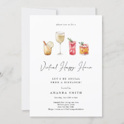 Virtual Happy Hour Cocktail Party Social Distance Invitation | Zazzle