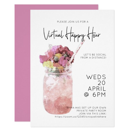Virtual Happy Hour Party Bright Pink Invitation | Zazzle.com