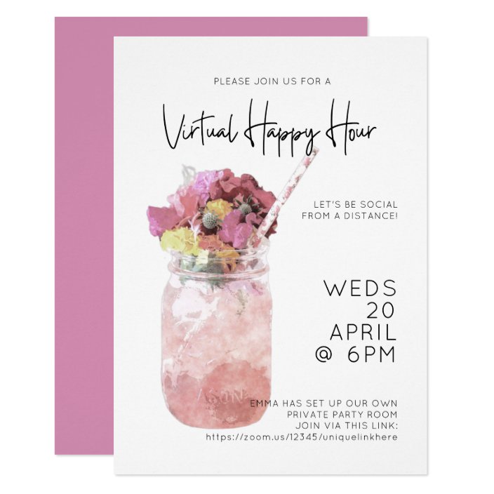 Virtual Happy Hour Party Bright Pink Invitation | Zazzle.com