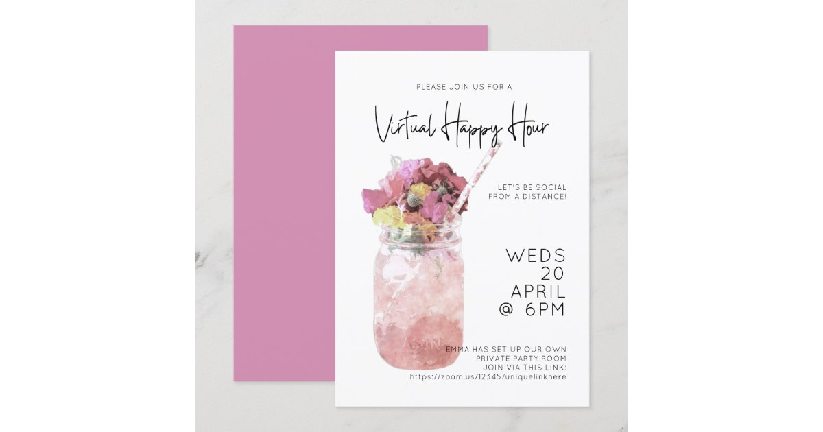Virtual Happy Hour Party Bright Pink Invitation | Zazzle