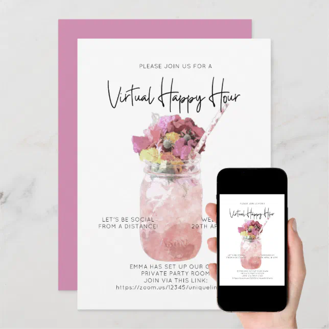 Virtual Happy Hour Party Social Distance Bright Invitation | Zazzle