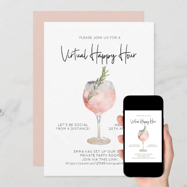 Virtual Happy Hour Social Distance Cocktail Party Invitation | Zazzle