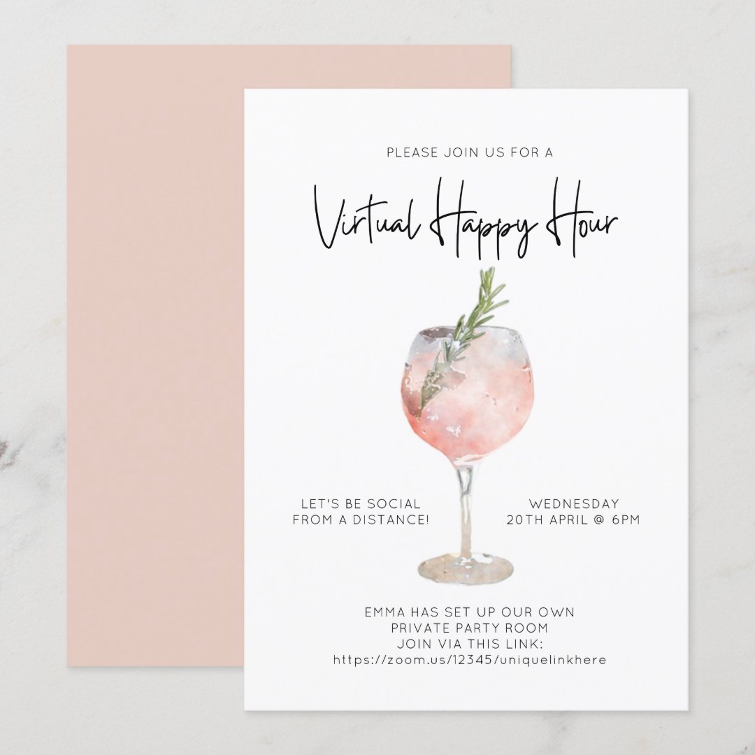 Virtual Happy Hour Social Distance Cocktail Party Invitation | Zazzle
