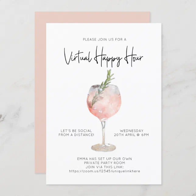 Virtual Happy Hour Social Distance Cocktail Party Invitation | Zazzle