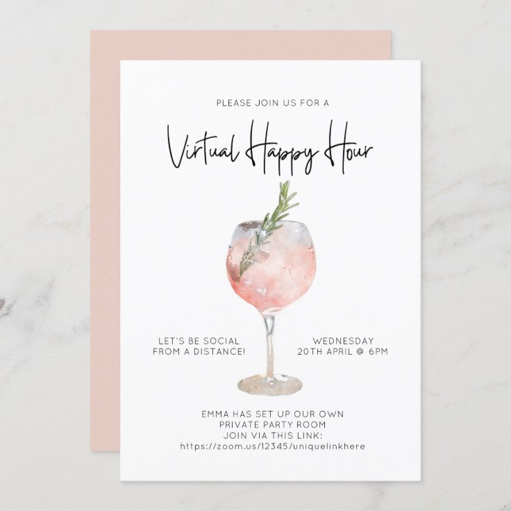 Virtual Happy Hour Social Distance Cocktail Party Invitation | Zazzle