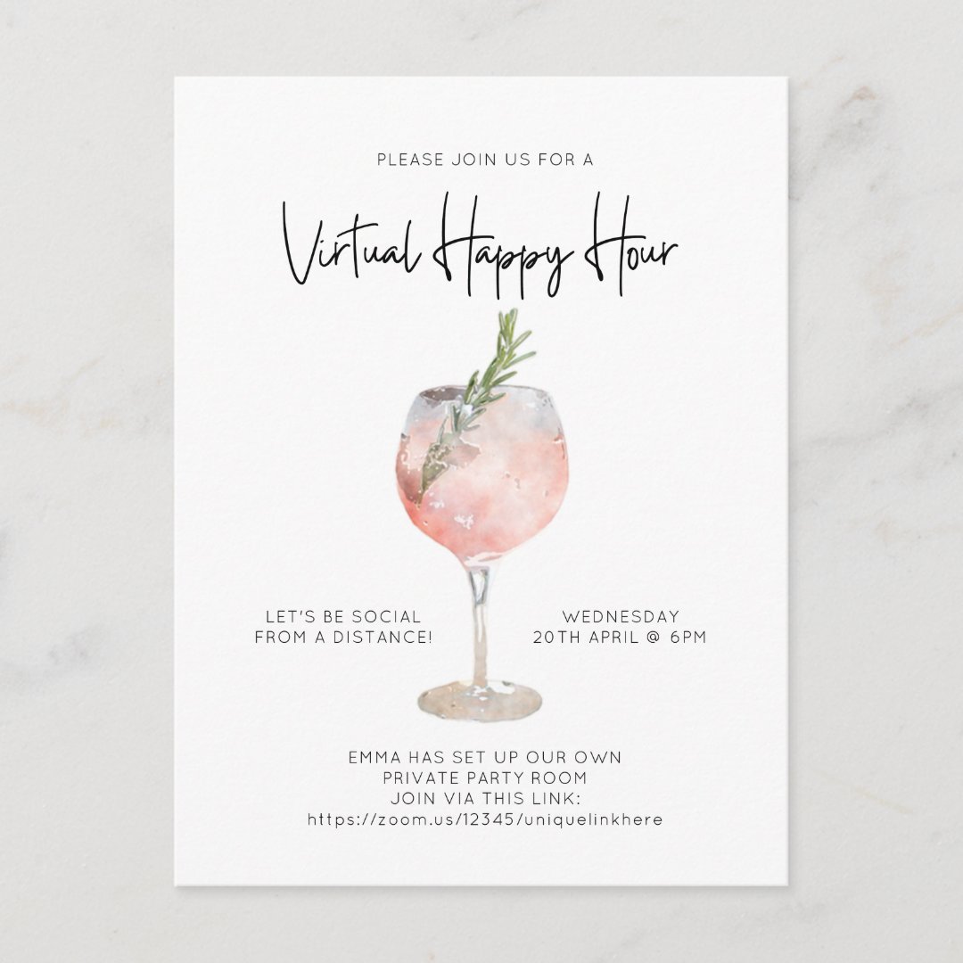 Virtual Happy Hour Social Distance Cocktail Party Postcard | Zazzle