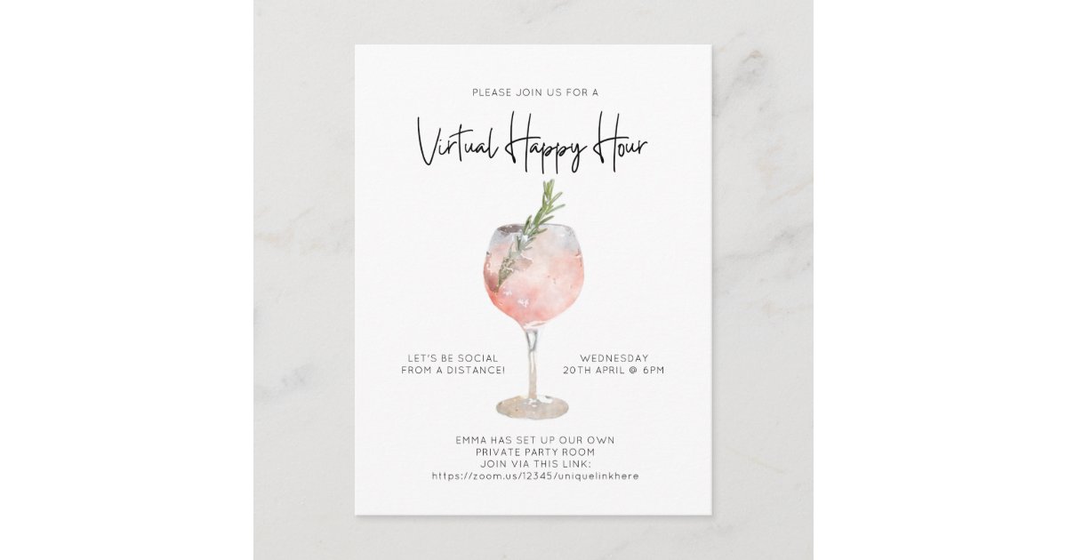 Virtual Happy Hour Social Distance Cocktail Party Postcard | Zazzle