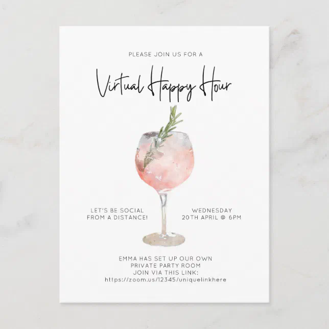 Virtual Happy Hour Social Distance Cocktail Party Postcard | Zazzle