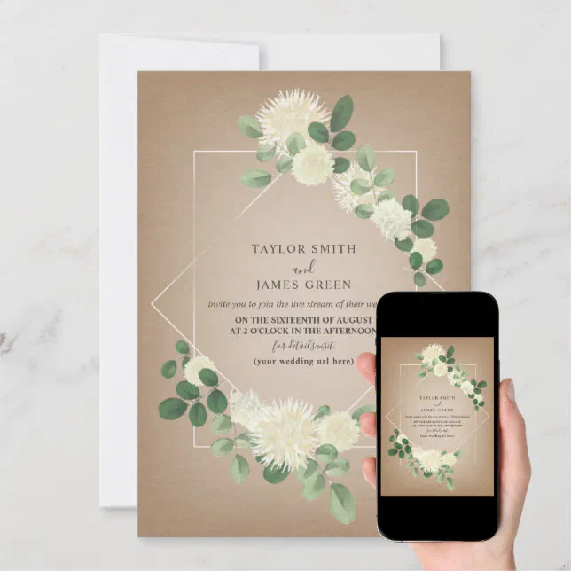 Virtual Live Stream Wedding Cardstock Botanical Invitation | Zazzle