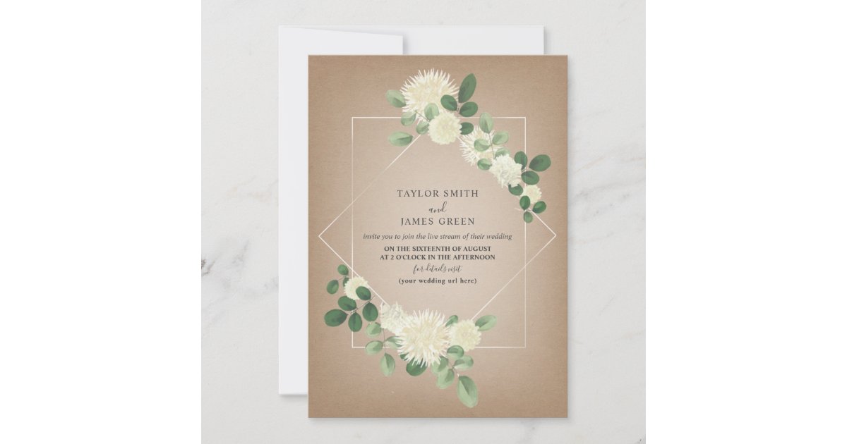 Virtual Live Stream Wedding Cardstock Botanical Invitation | Zazzle