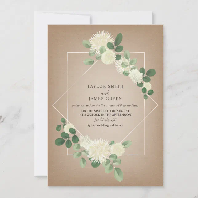 Virtual Live Stream Wedding Cardstock Botanical Invitation | Zazzle