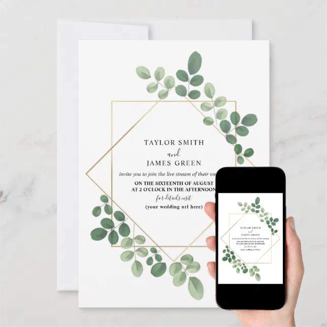 Virtual Live Stream Wedding Geometric Botanical Invitation | Zazzle