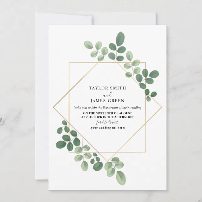 Virtual Live Stream Wedding Geometric Botanical Invitation | Zazzle