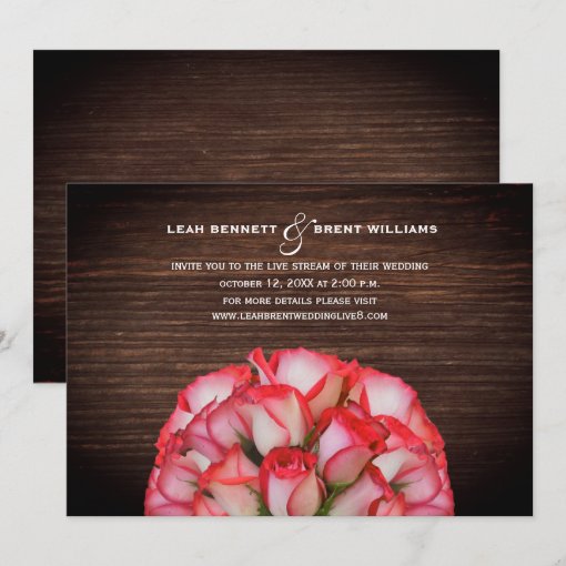 Virtual Live Stream Wedding Rustic Rose Bouquet Invitation | Zazzle