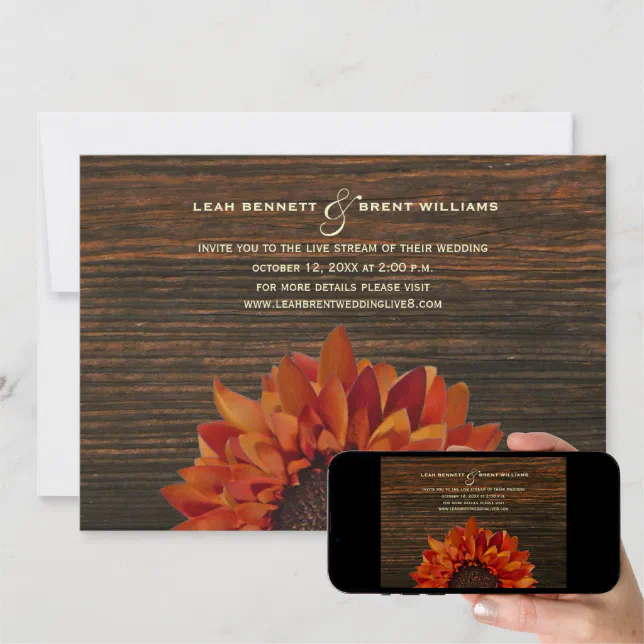 Virtual Live Stream Wedding Rustic Sunflower Invitation | Zazzle