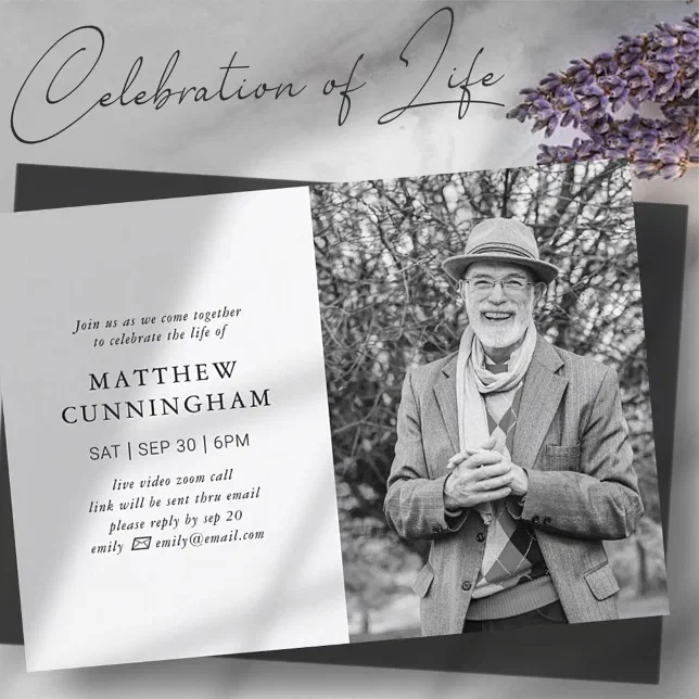Virtual Memorial Celebration Of Life Modern Simple Invitation | Zazzle