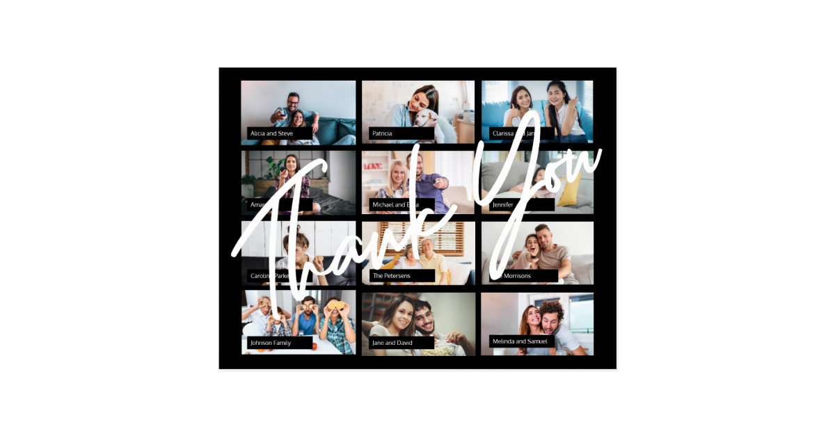 Virtual online birthday custom 12 photo thank you postcard | Zazzle.com