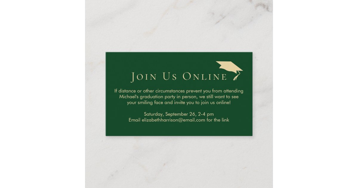 Virtual Online Graduation Party Green Gold Enclosure Card | Zazzle
