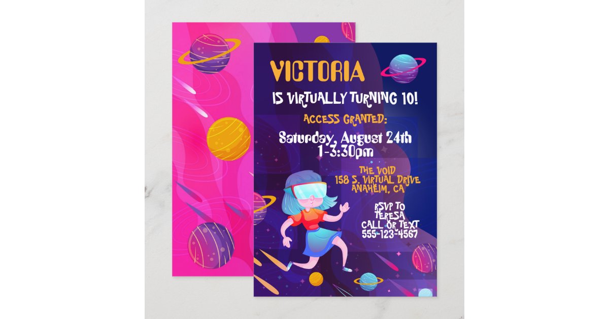 Virtual Reality Birthday Party GIRL Invitation | Zazzle