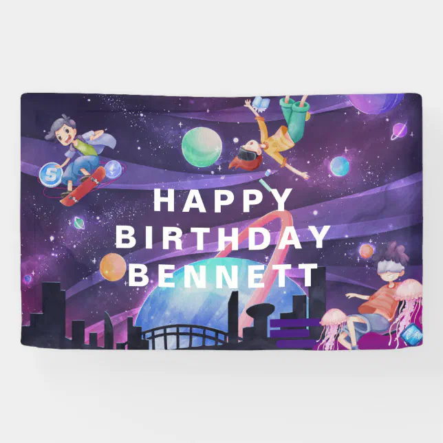 Virtual Reality Gaming Birthday Party Welcome Banner | Zazzle