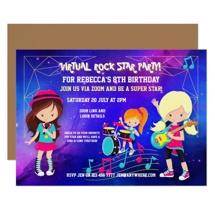 Virtual Rock Pop Star Birthday Party Invitation | Zazzle.com