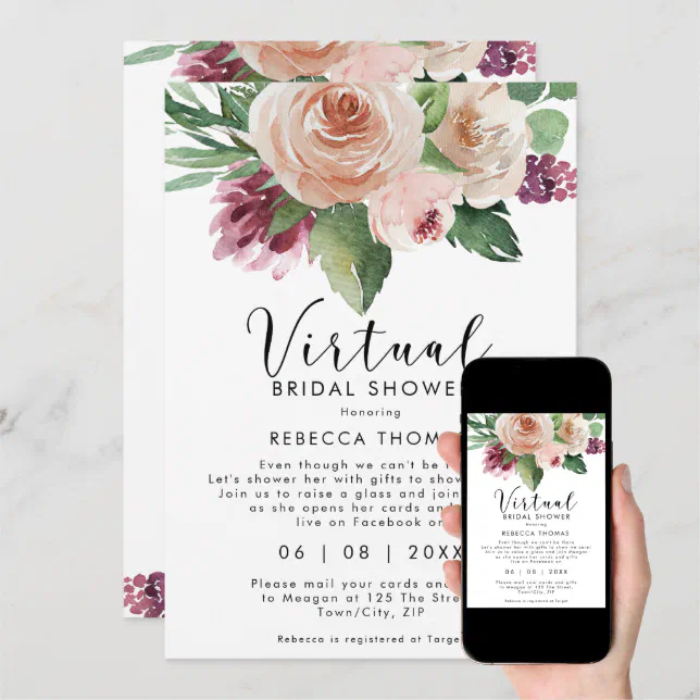 virtual shower by mail floral bridal shower invitation | Zazzle