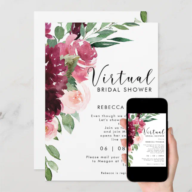 virtual shower by mail florals bridal shower invitation | Zazzle