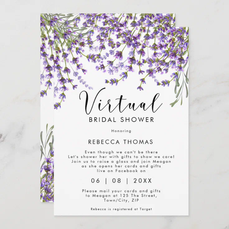 virtual shower by mail lavender bridal shower invitation | Zazzle