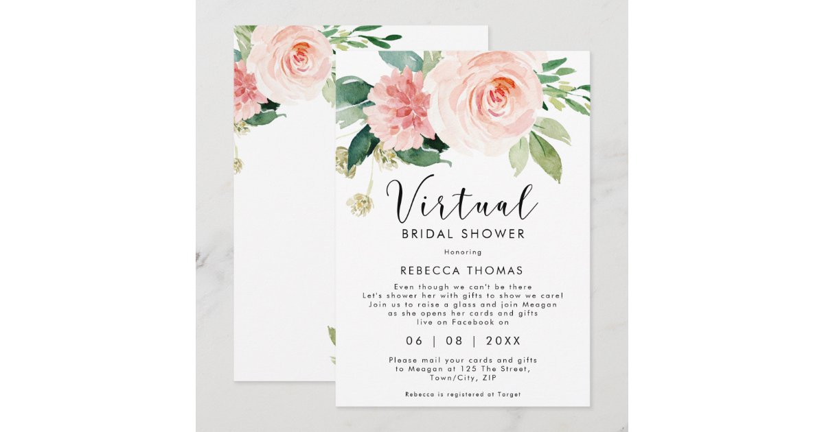 virtual shower by mail pink floral bridal shower invitation | Zazzle
