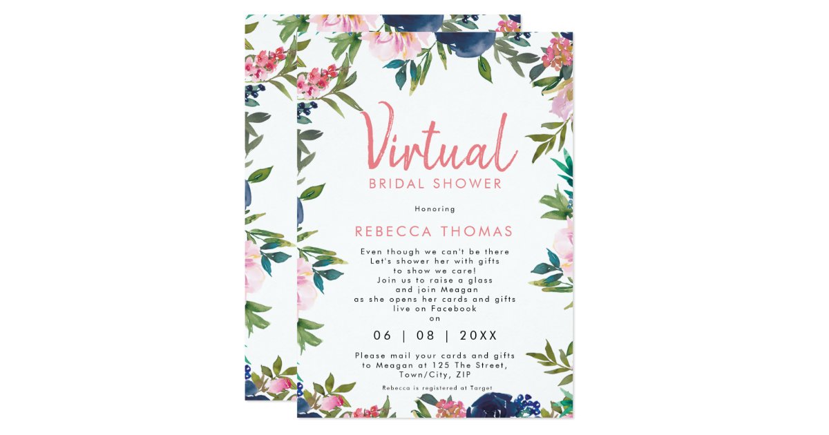 virtual shower by mail pink floral bridal shower invitation | Zazzle.com