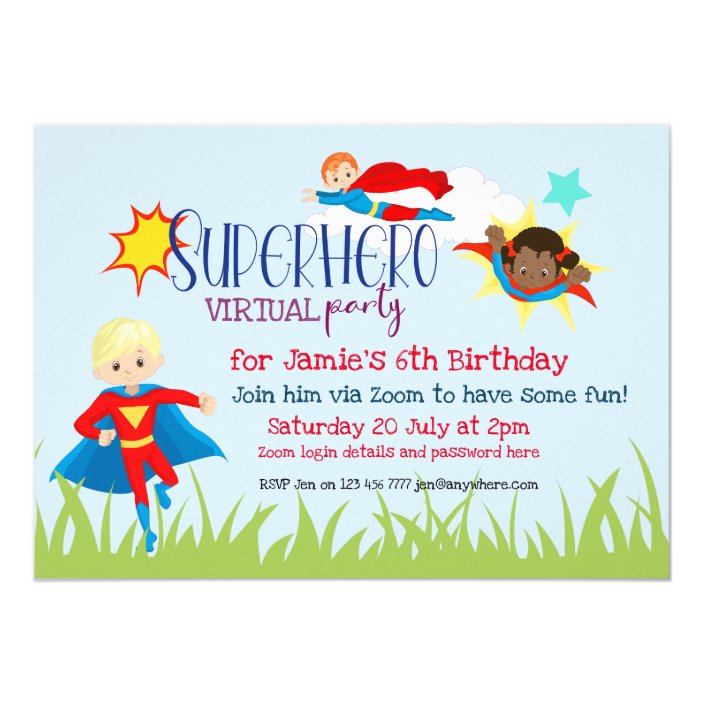 Virtual Superhero Kids Birthday Party Invitation | Zazzle.com