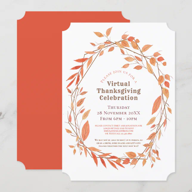 Virtual Thanksgiving Autumn Leaf Geometric Frame Invitation | Zazzle