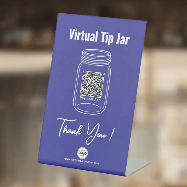 Virtual Tip Jar, Custom QR Code Payment App, Blue Pedestal Sign | Zazzle