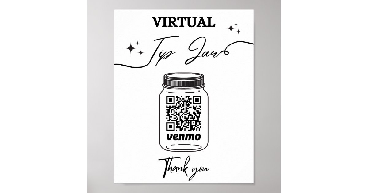 Virtual Tip Jar QR Code Tip Your Bartender Pedesta Poster | Zazzle