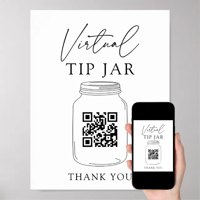 Virtual Tip Jar QR Code Tip Your Bartender Sign | Zazzle