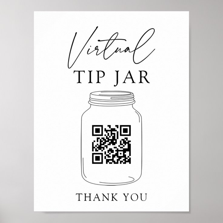 Virtual Tip Jar QR Code Tip Your Bartender Sign | Zazzle