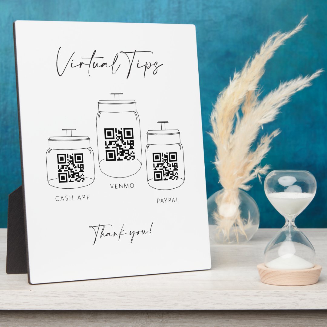 Virtual Tip Jar Scan QR Code Cash App Payment Plaque | Zazzle