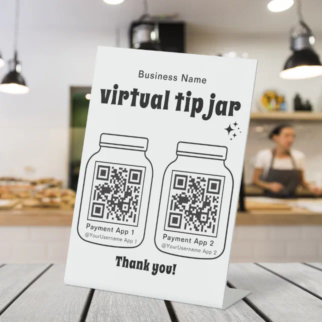 Virtual Tip Jar with 2 QR Code Pedestal Sign | Zazzle