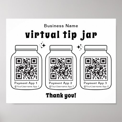 Virtual Tip Jar with 3 QR Code Poster | Zazzle