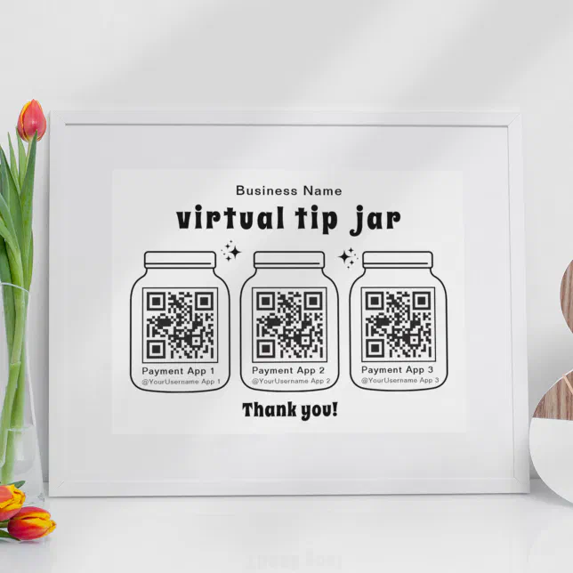 Virtual Tip Jar with 3 QR Code Poster | Zazzle